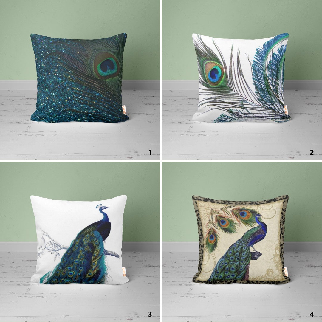 Peacock Feather Throw Pillowcase|regal Display Pillow Sham|boho Cushion ...