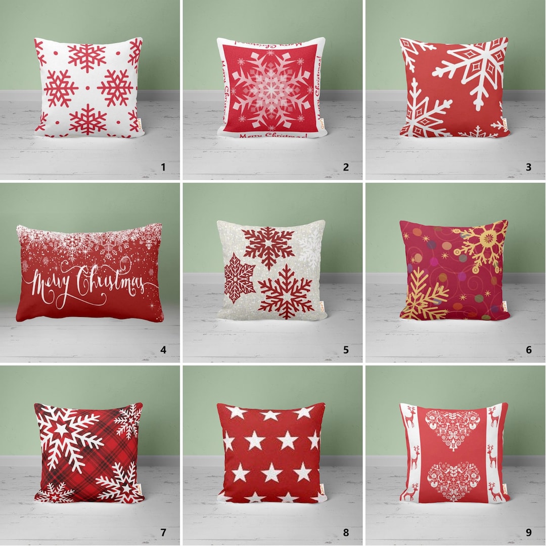 Red Snowflake Pillow Cover: Christmas Decor, Farmhouse Style Cushion - Etsy