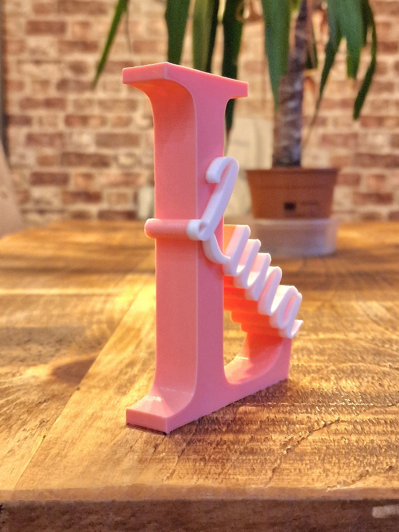 Personalised 3D Printed Name Sign With First Letter Background Custom ...