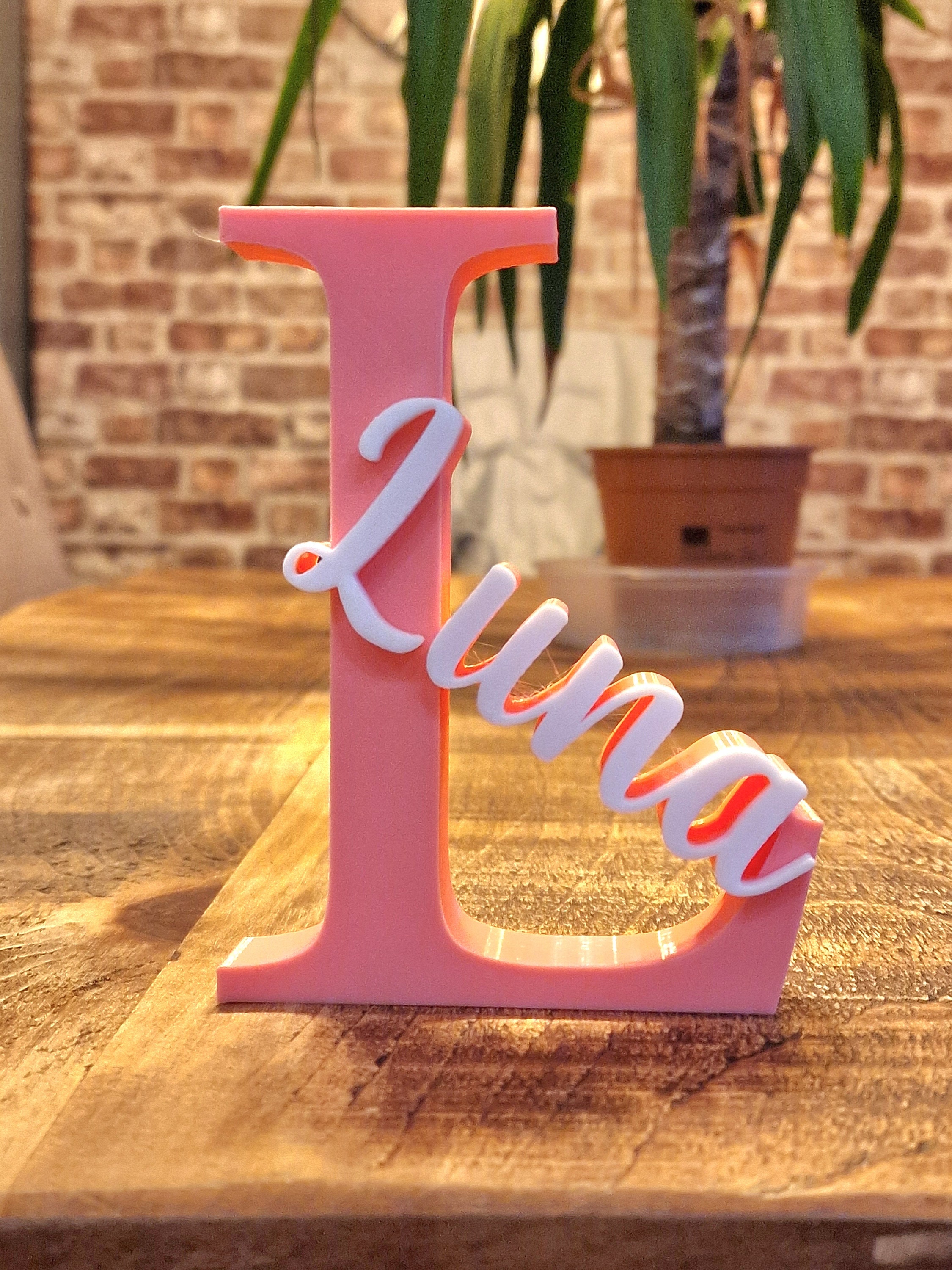 Personalised 3D Printed Name Sign With First Letter Background Custom ...