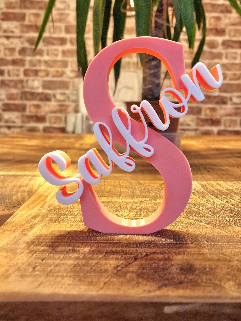 Personalised 3D Printed Name Sign With First Letter Background Custom ...