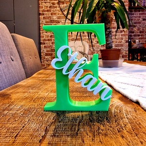 Personalised 3D Printed Name Sign With First Letter Background Custom ...