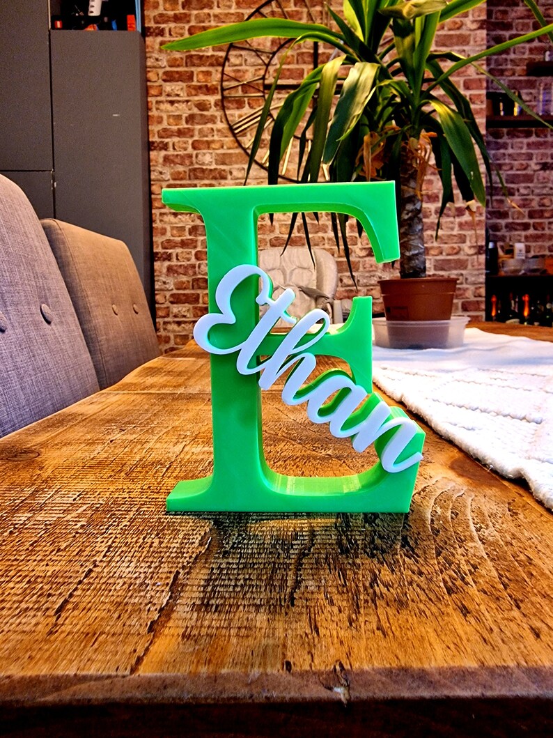 Personalised 3D Printed Name Sign With First Letter Background Custom ...