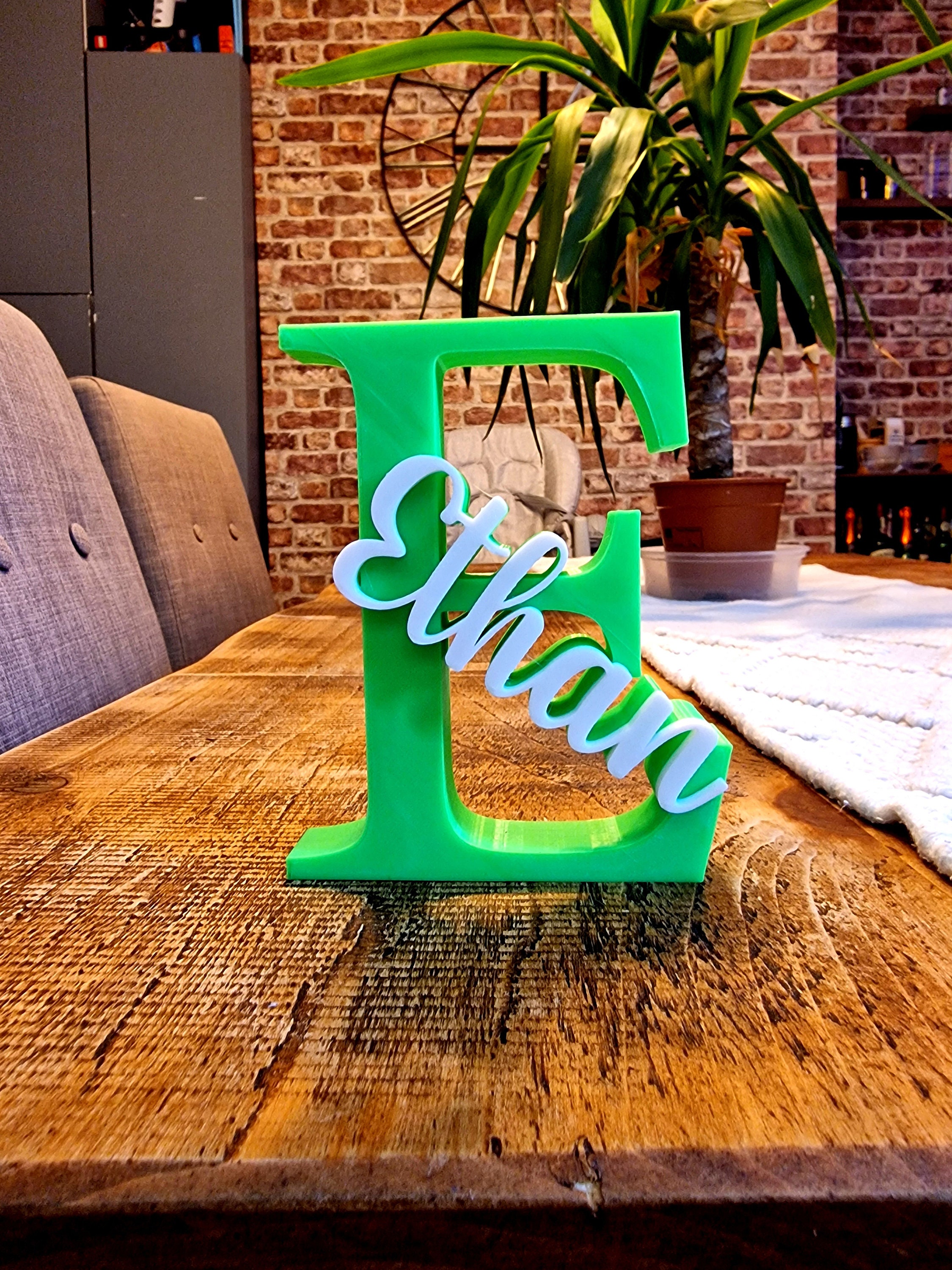 Personalised 3D Printed Name Sign With First Letter Background Custom ...
