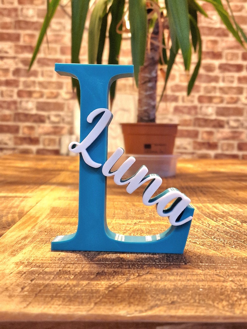 Personalised 3D Printed Name Sign With First Letter Background Custom ...