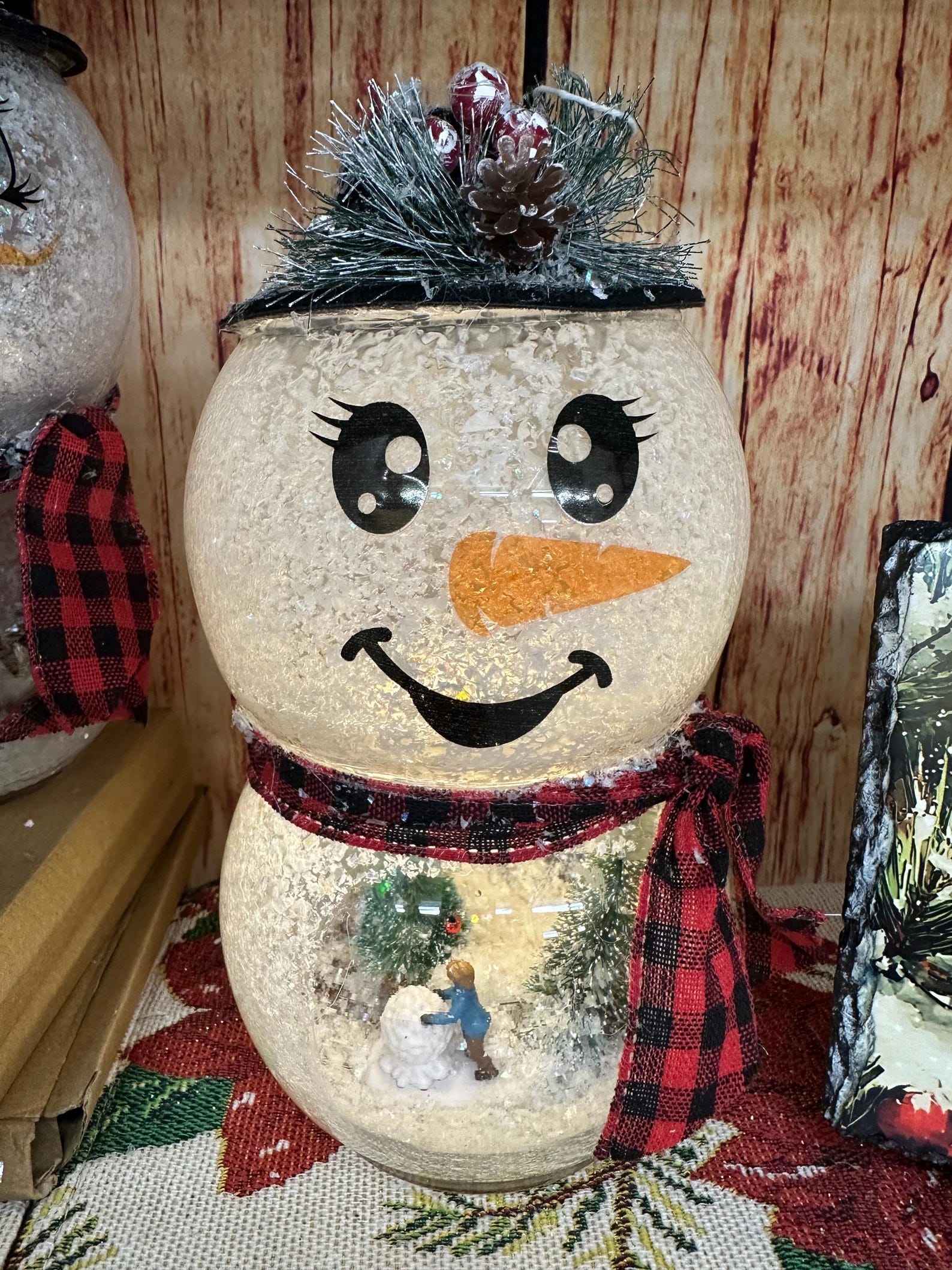 Handmade Snowman Christmas Decoration: Festive Plaid Hat Holiday Decor ...