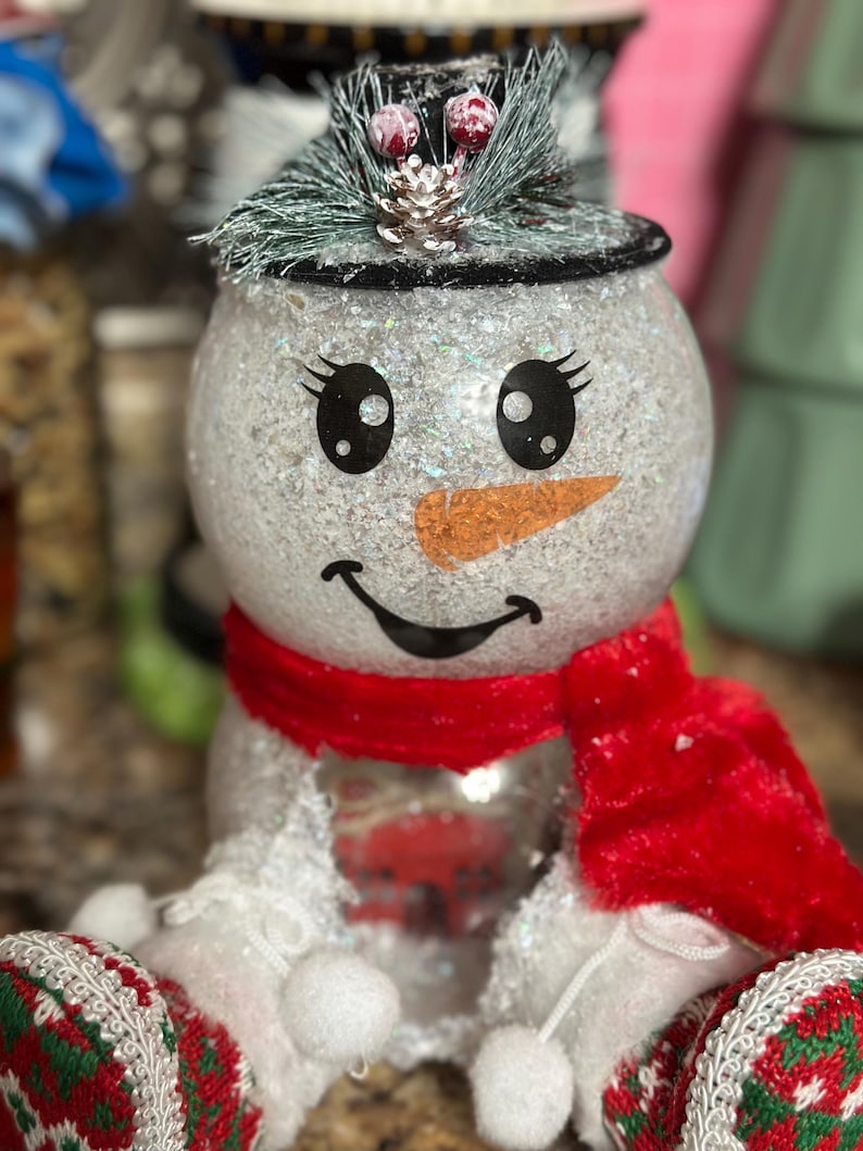Handmade Snowman Christmas Decoration: Festive Plaid Hat Holiday Decor ...