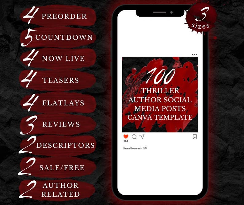 100 Thriller Author Social Media Posts | Canva Template - Etsy