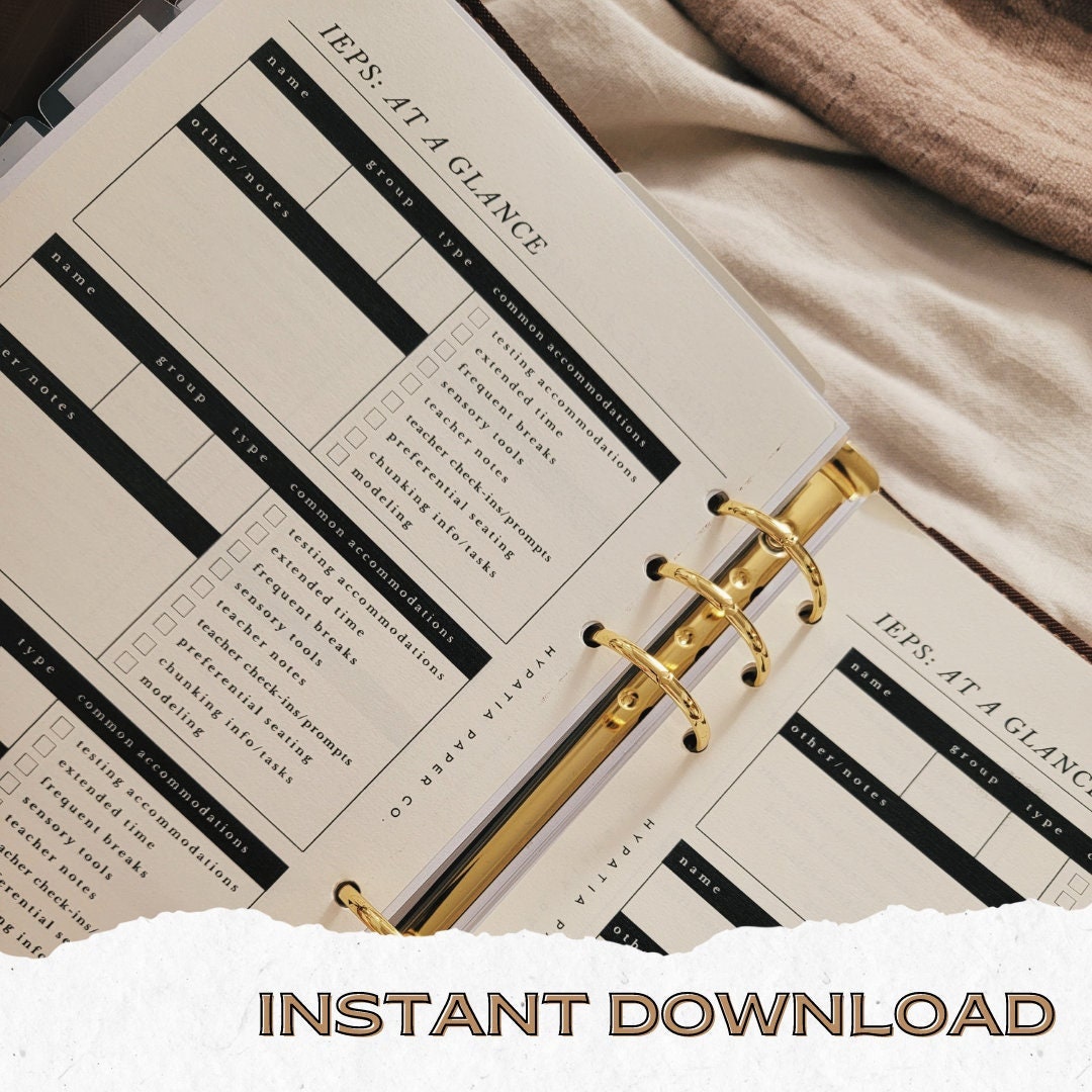 IEP Planner Page - A5 Printable Binder Inserts - Special Education ...