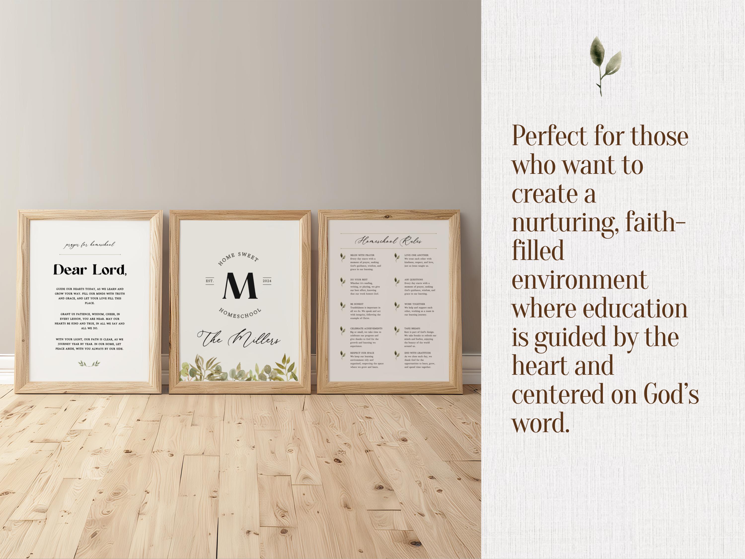 Home Sweet Homeschool Sign With & Prayer Rules Personalized Family Name ...