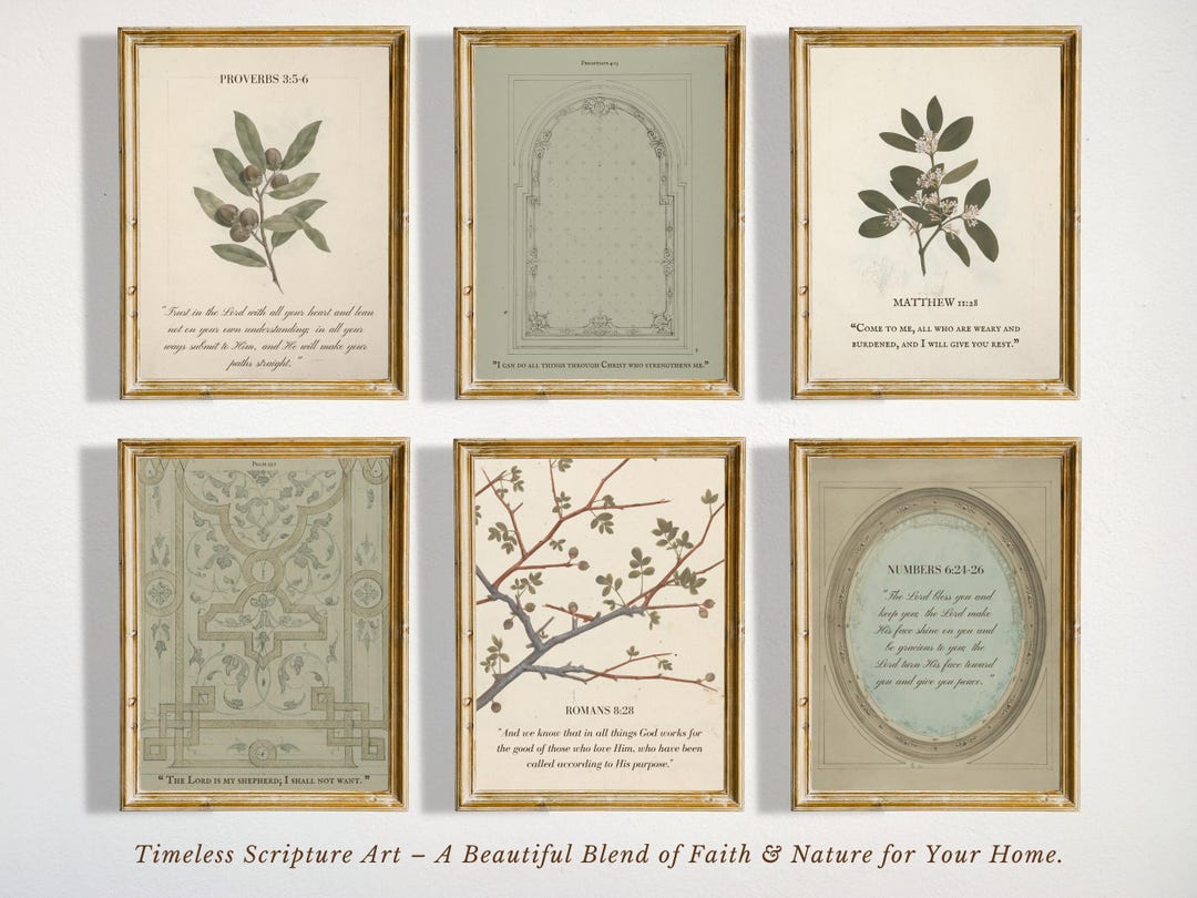Vintage Bible Verse Wall Art Set of 6 Christian Scripture Prints ...