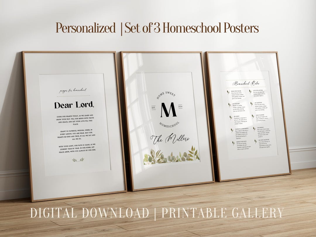 Home Sweet Homeschool Sign With & Prayer Rules Personalized Family Name ...