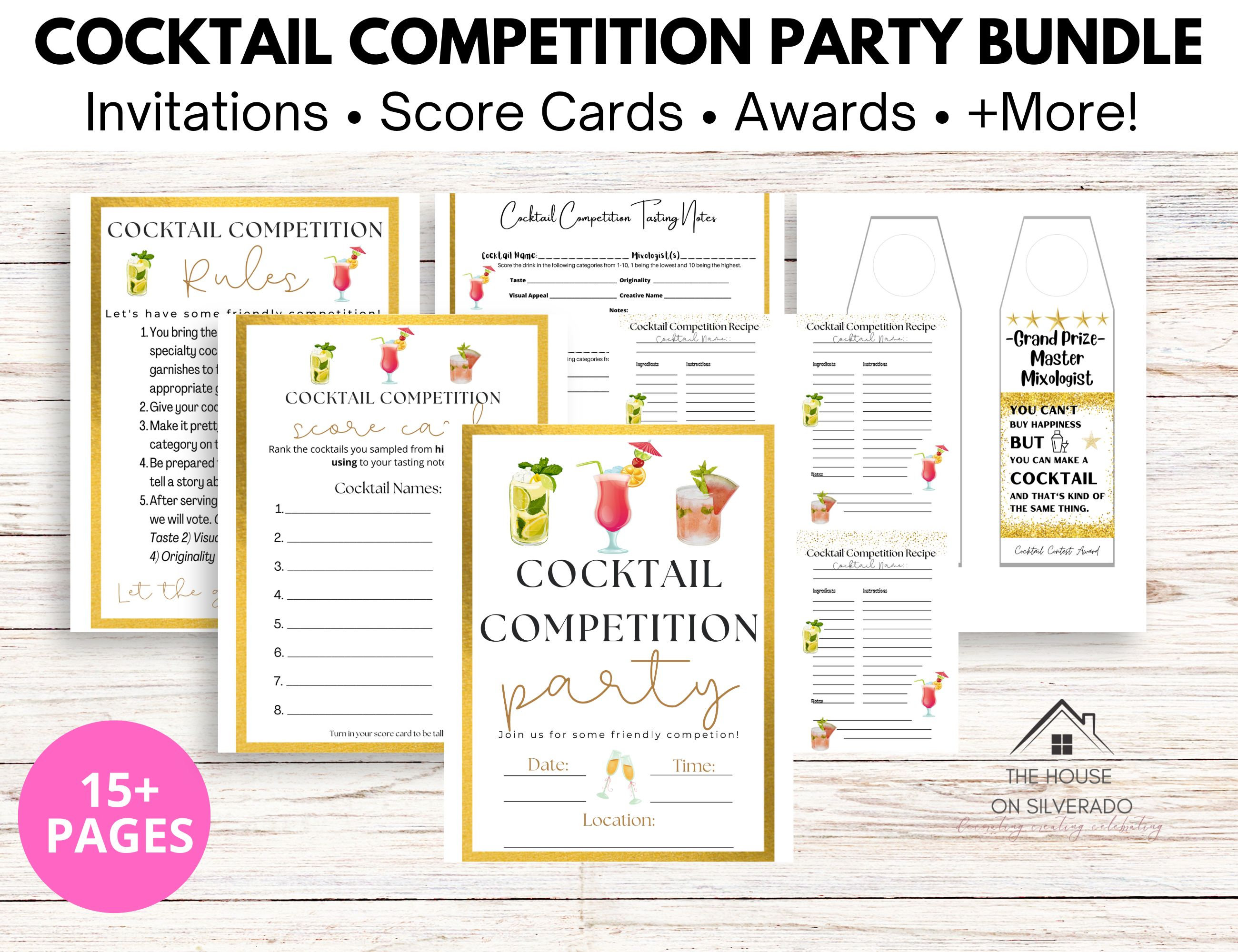 Cocktail Competition Party Kit: Invitations, Score Cards, Recipe Cards ...