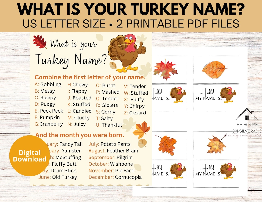 Turkey Name Game, Thanksgiving Name Tag Game, Fun Thanksgiving Party ...