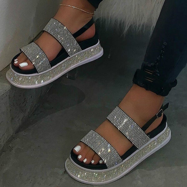 Rhinestone Sandals Women - Etsy