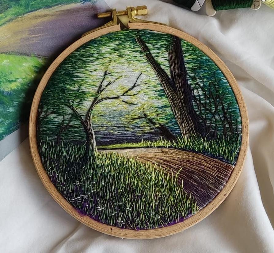 Forest Path - A Walk Through Nature, Landscape Embroidery, Thread ...