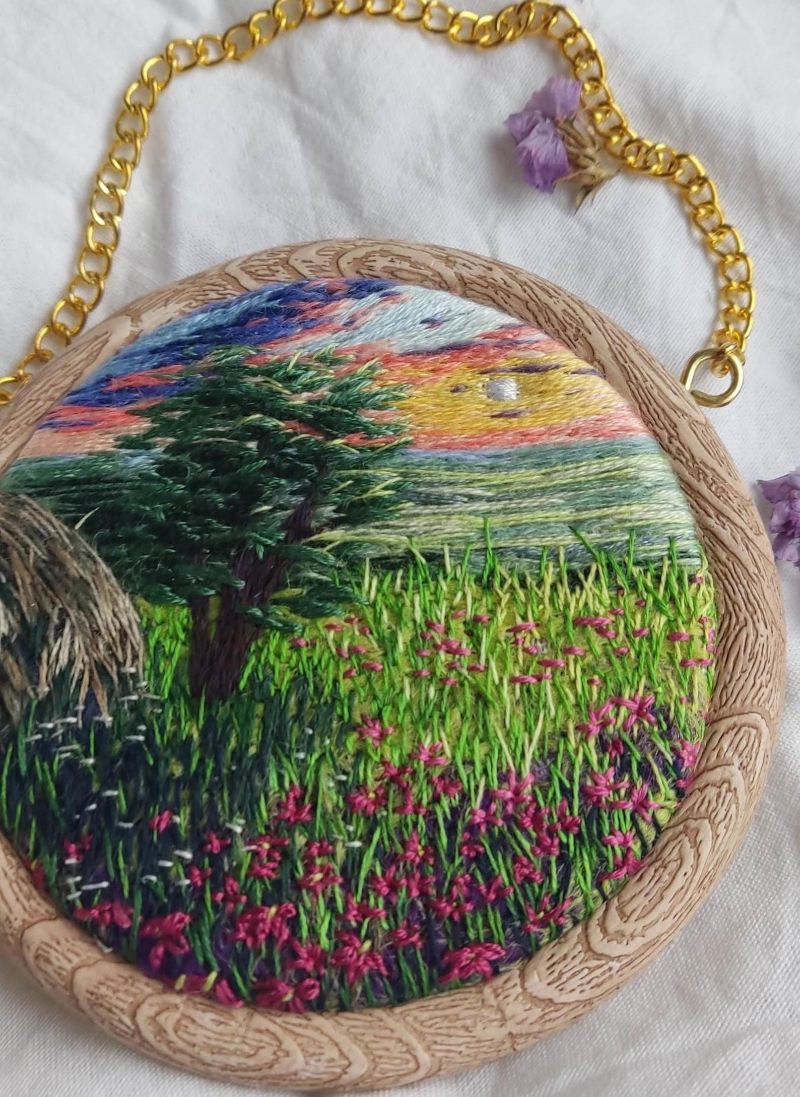 Sunset Meadow – A Tiny Window to Nature. Landscape Embroidery, Thread ...
