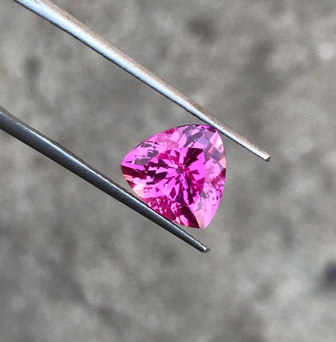 Pink Sapphire Trillion , Machine Cut Sapphire, Lab Grown Gemstone ...