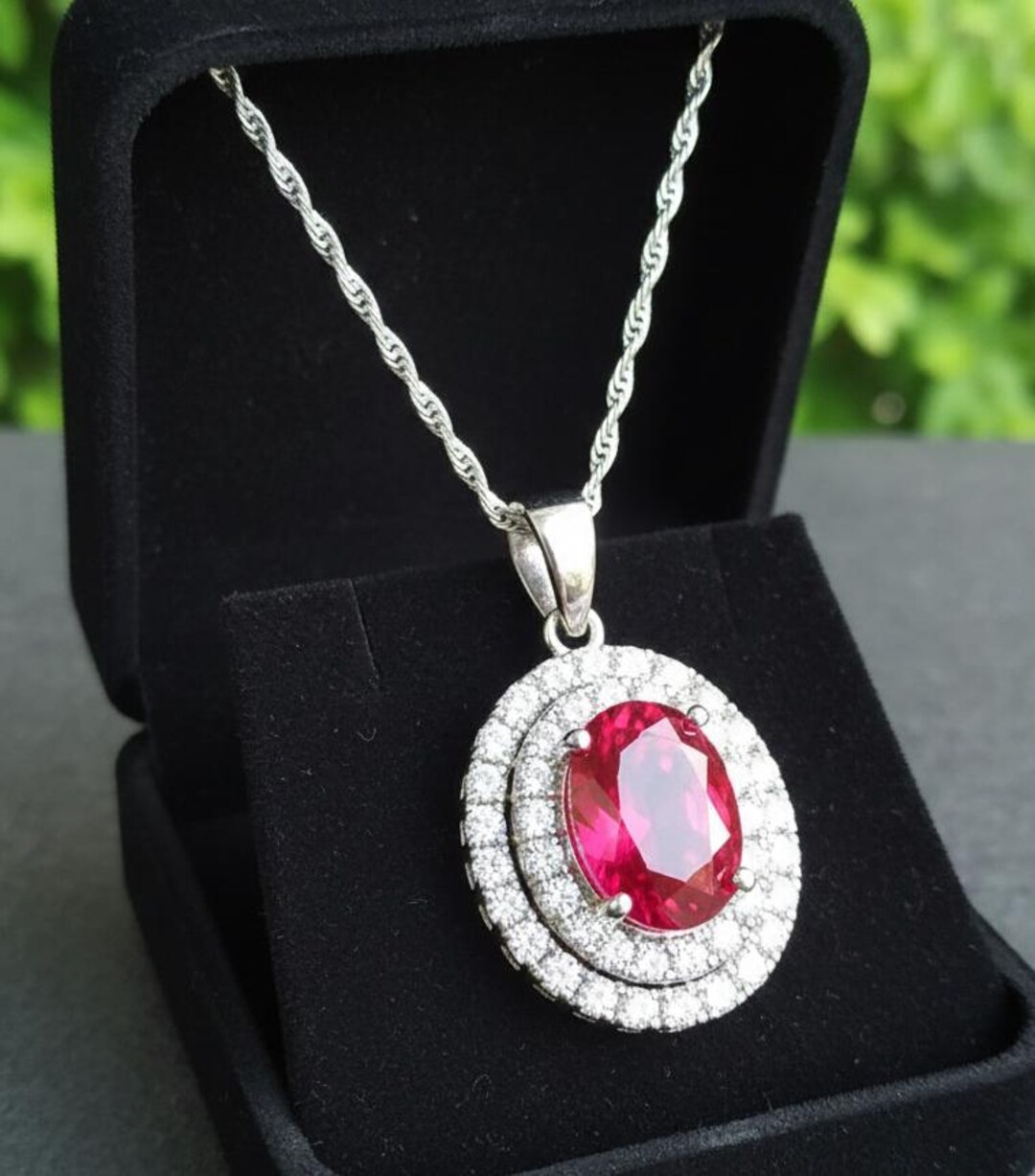 Lab Ruby Wedding Necklace, Pigeons Blood Ruby 92.5 Sterling Silver ...