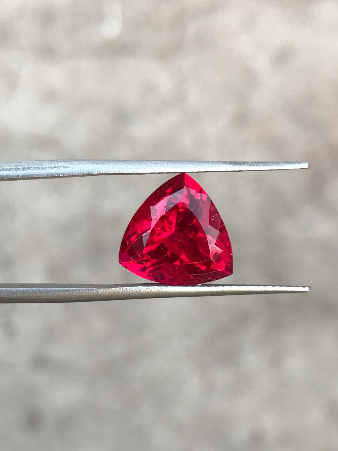 Pigeon Blood Ruby Trillon Cut , Lab Grown Ruby Faceted , 12 Mm ...