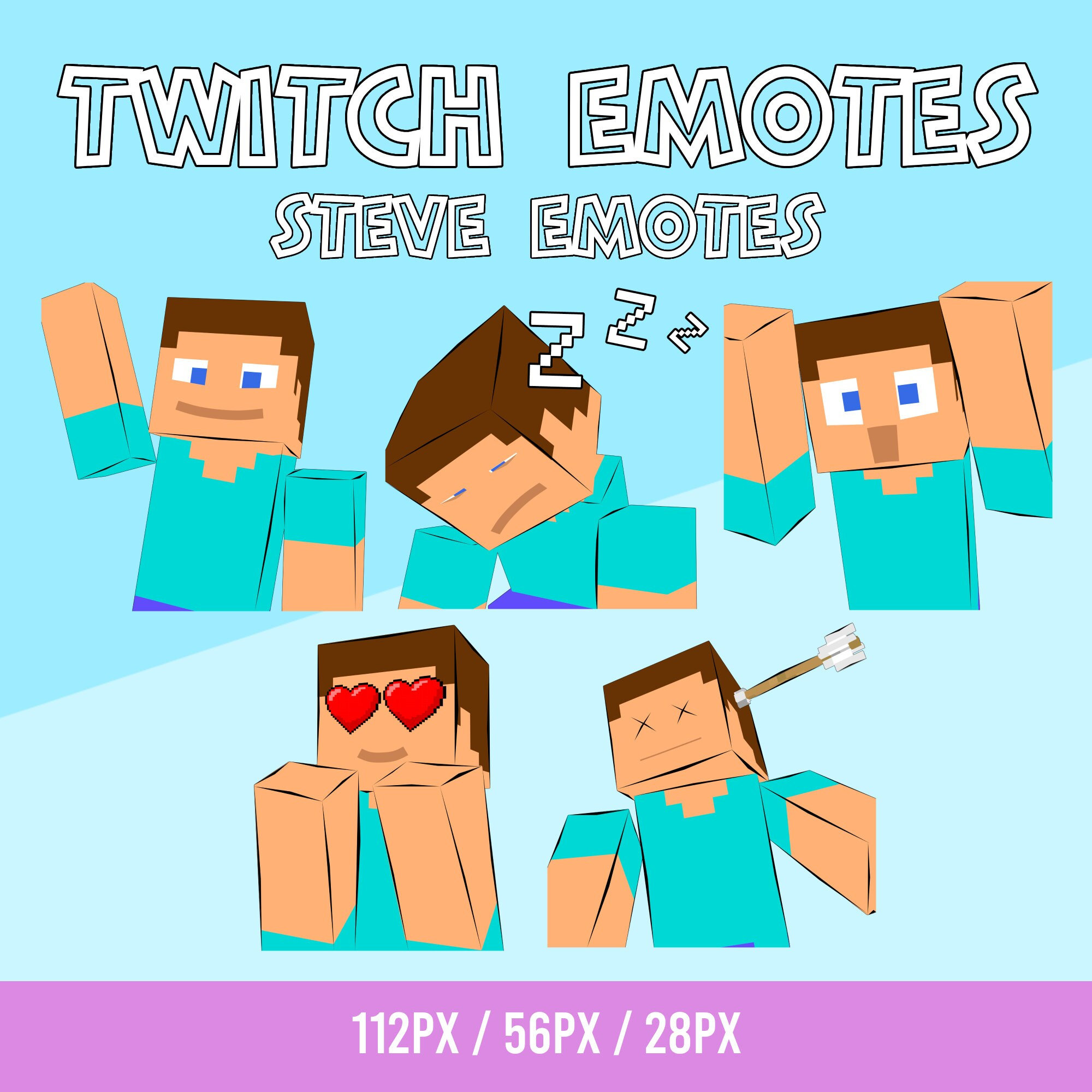 Minecraft Steve Twitch Emotes - Pack of 5 - Etsy