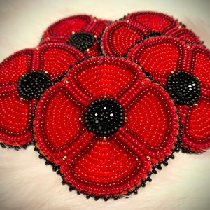 Beaded Red Flower Brooch - Etsy Canada