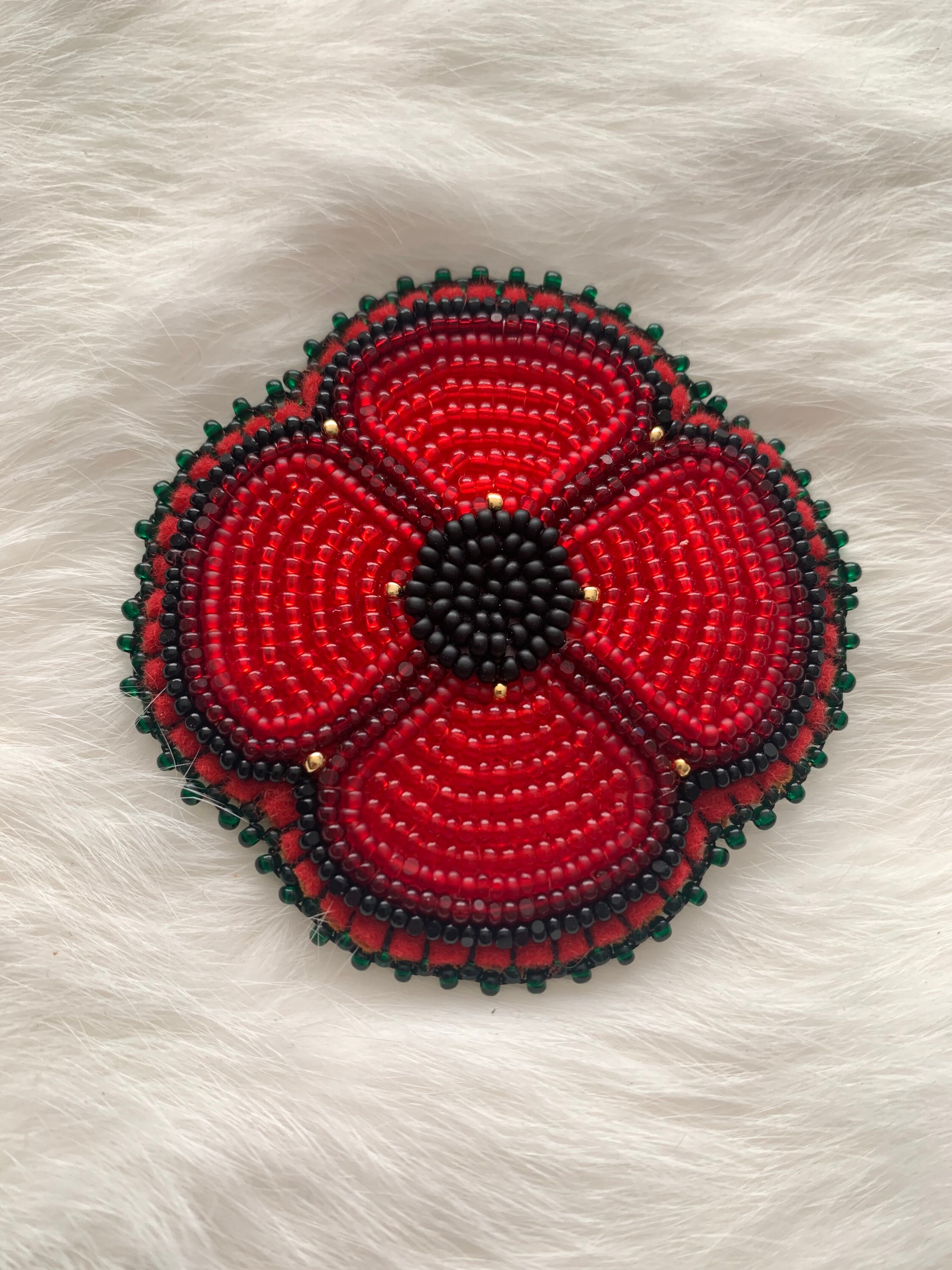 Beaded Red Flower Brooch - Etsy Canada
