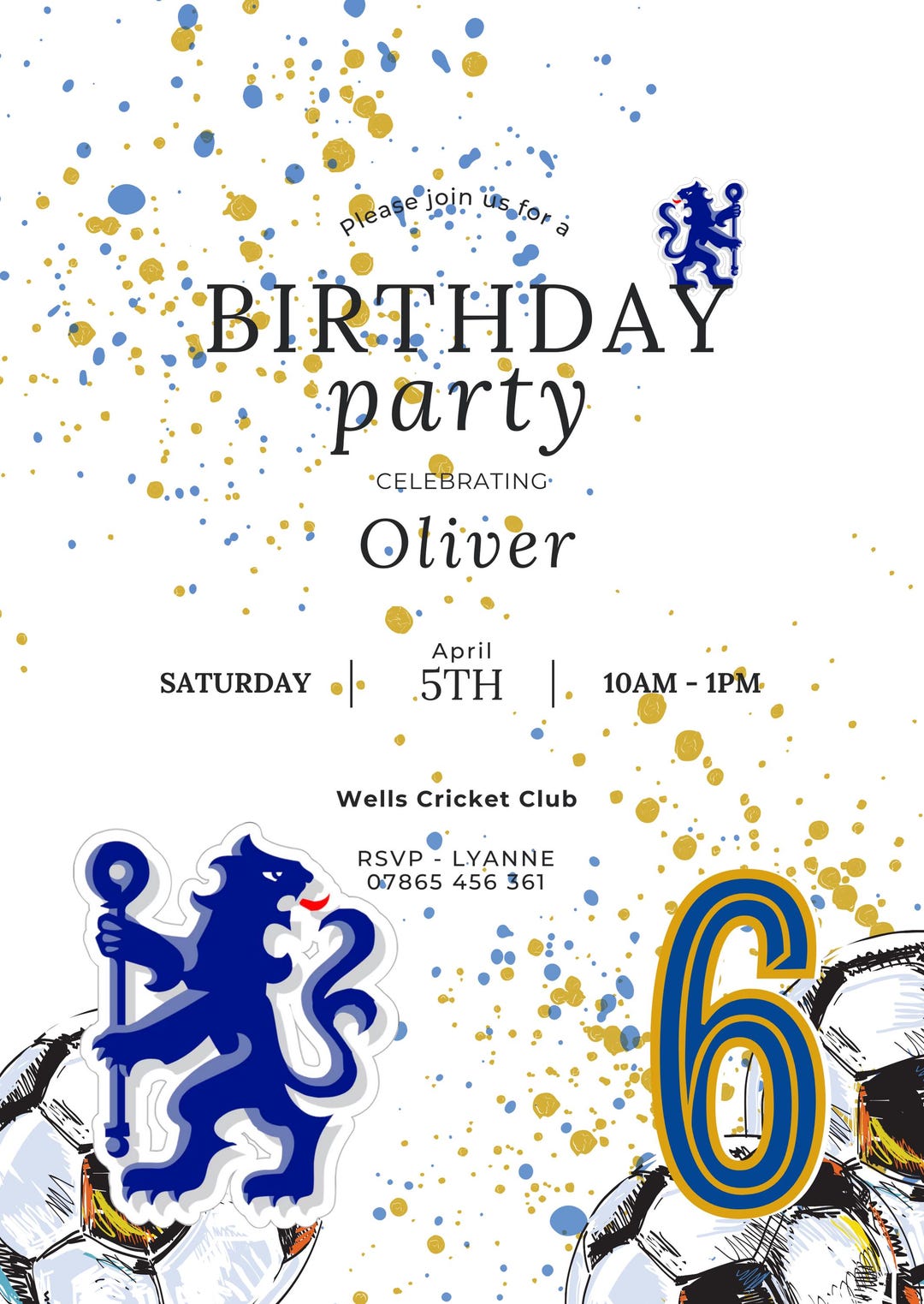 Chelsea FC Birthday Invitation, Football Invitation, Digital Birthday ...