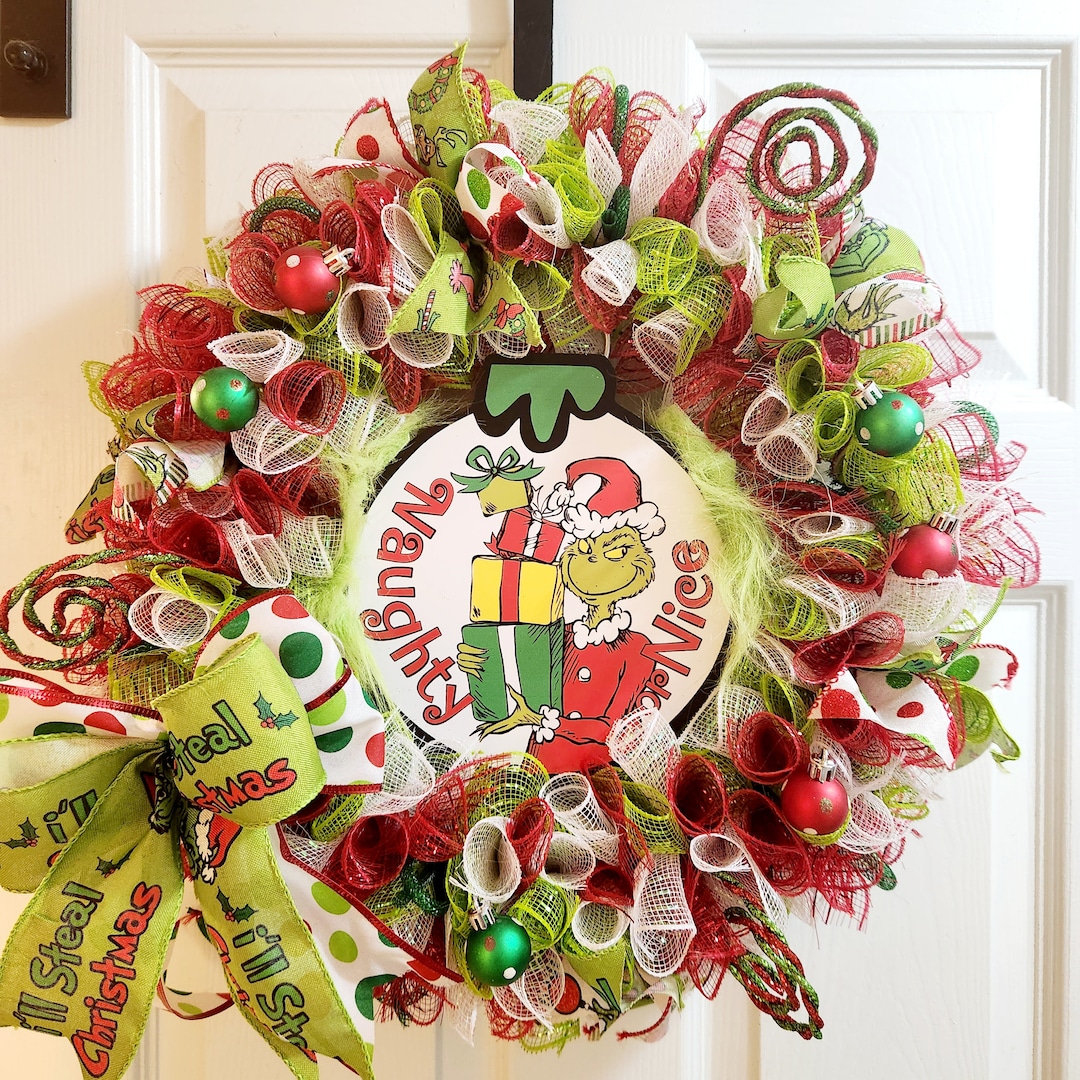 Christmas Wreath, Grinch Inspired Christmas Decor, Beautiful Green and ...