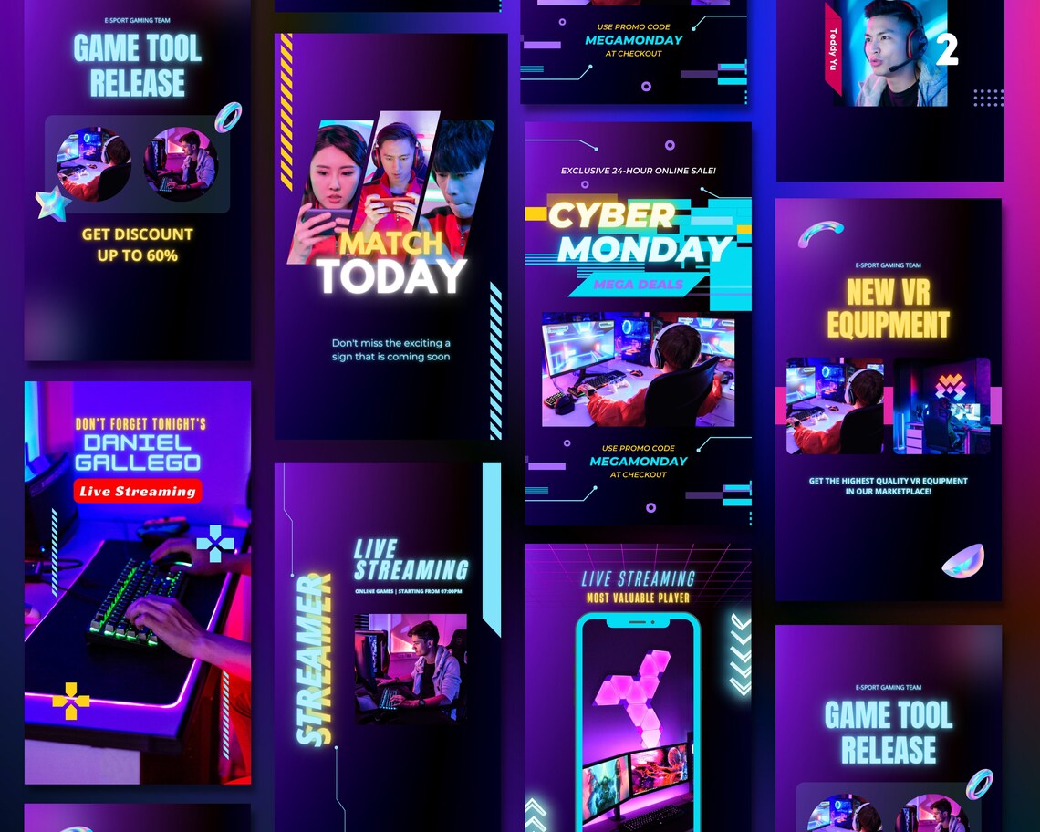 NEON Instagram Post Template, Gaming Instagram, Instagram Game, IG Game ...