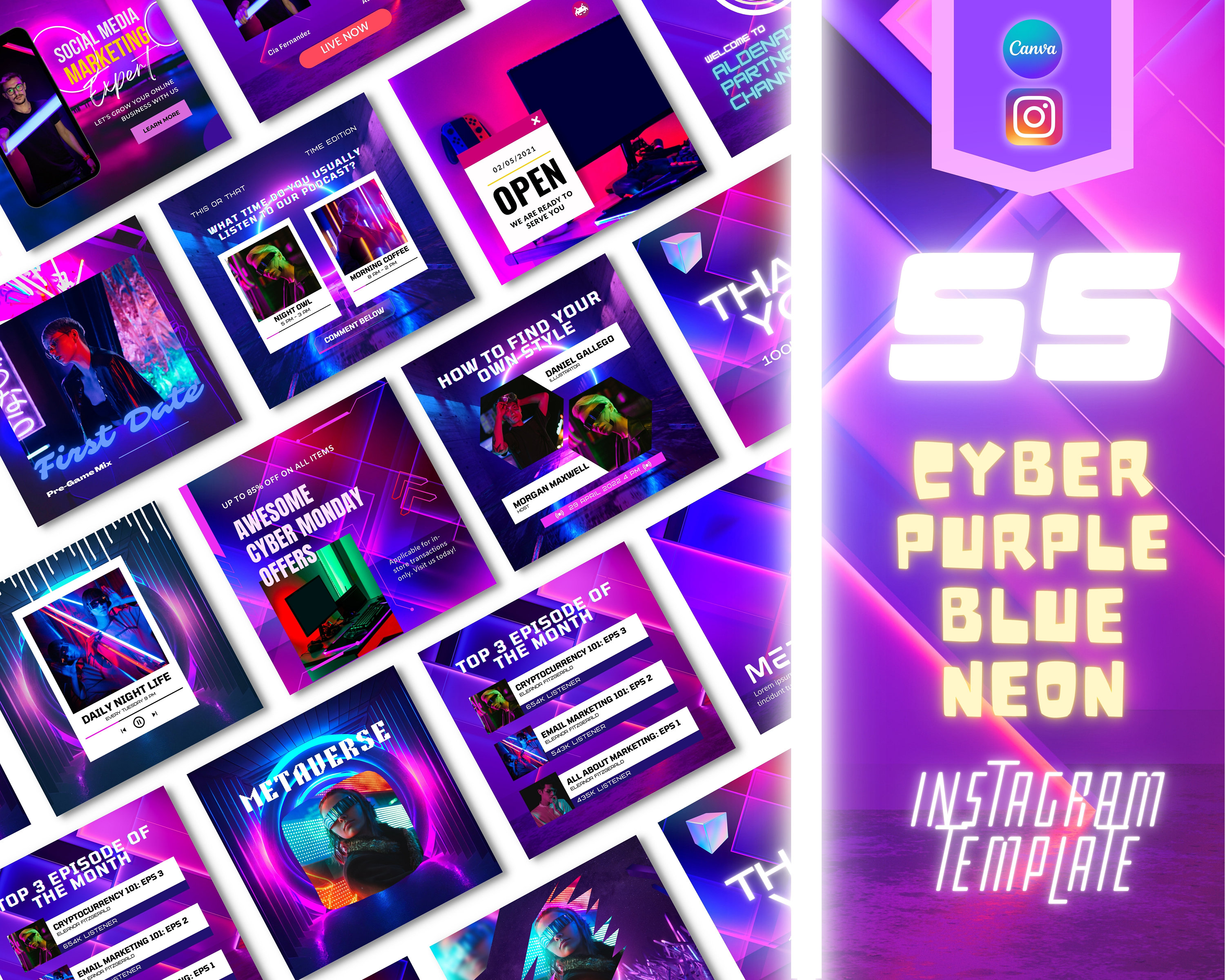 NEON Instagram Post Template, Neon IG Templates, Neon Feed Instagram ...