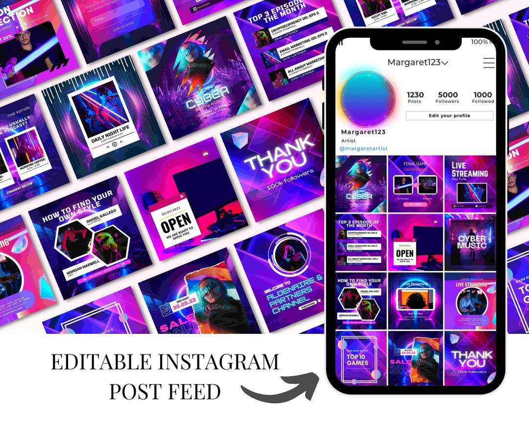 NEON Instagram Post Template, Neon IG Templates, Neon Feed Instagram ...