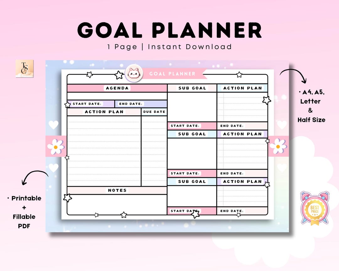 Goal Planner Printable, Goal Setting, Goal Tracker, Productivity ...