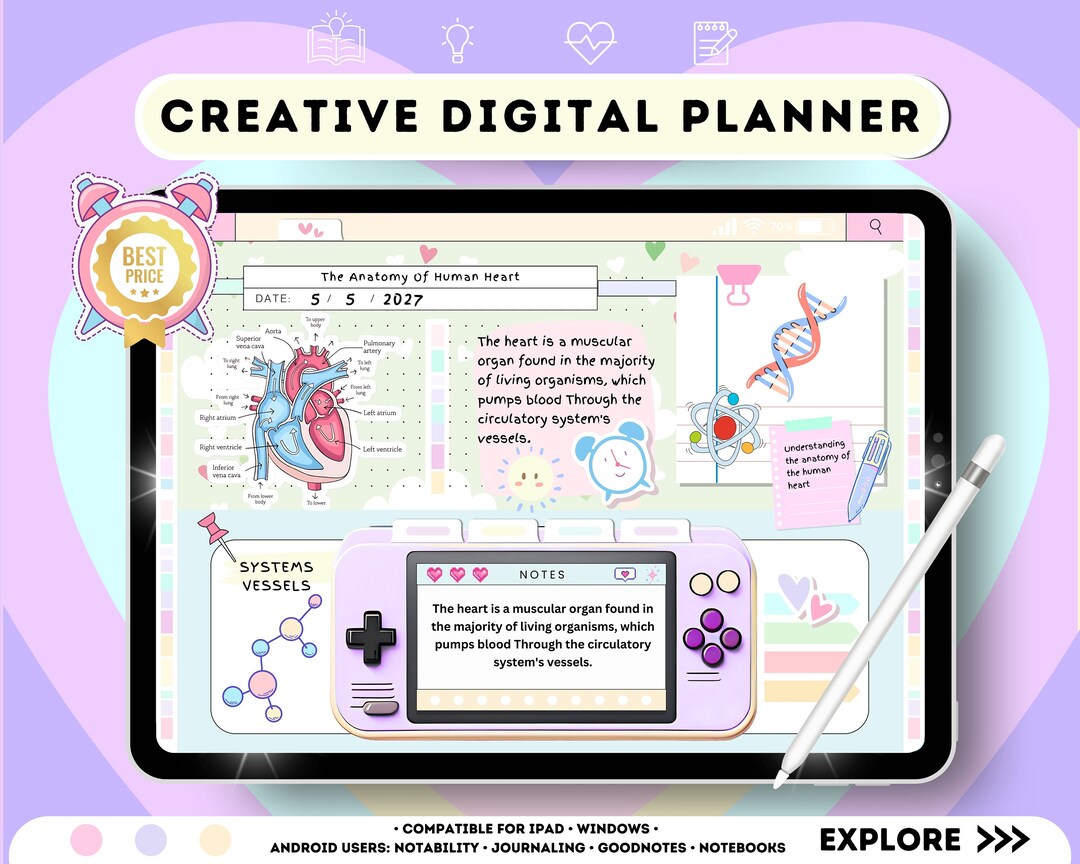 Cute Undated Digital Planner/ Realistic Digital Planner/ Undated ...