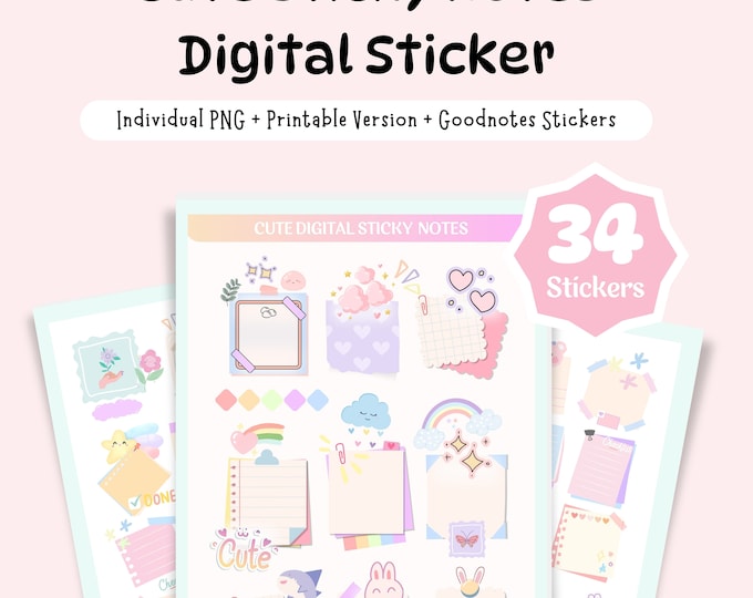 72 Sticky Notes Stickers, Digital Stickers, iPad Sticky Note, Cute ...