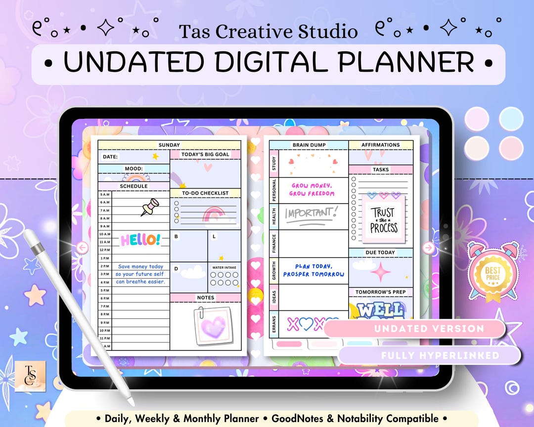 Horizontal Digital Planner Goodnotes Notability | Undated Hyperlinked ...