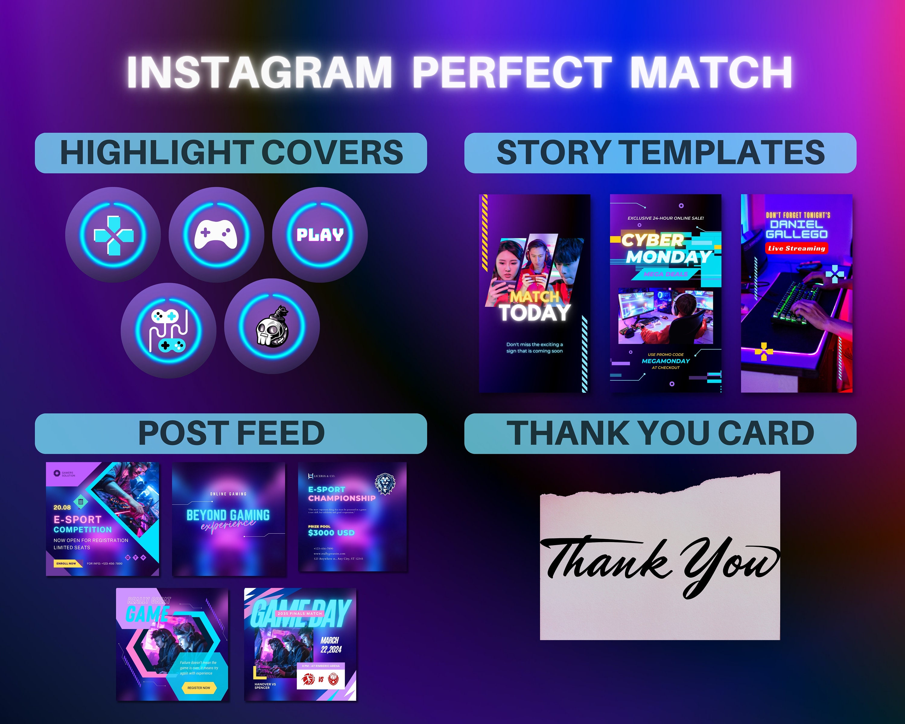 50 Neon Gaming Instagram Templates Canva | Esports Streamer Gamer ...