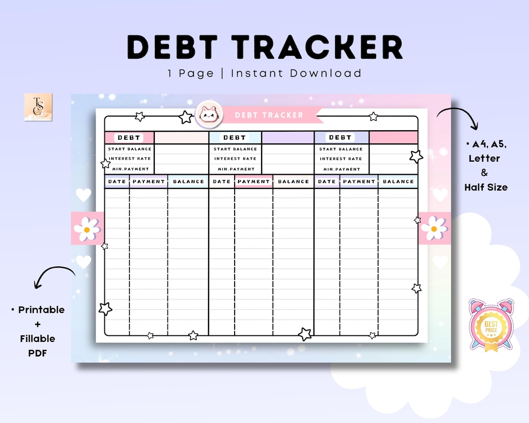 Pastel Debt Tracker Printable PDF | Debt Snowball Payoff Budget Finance ...