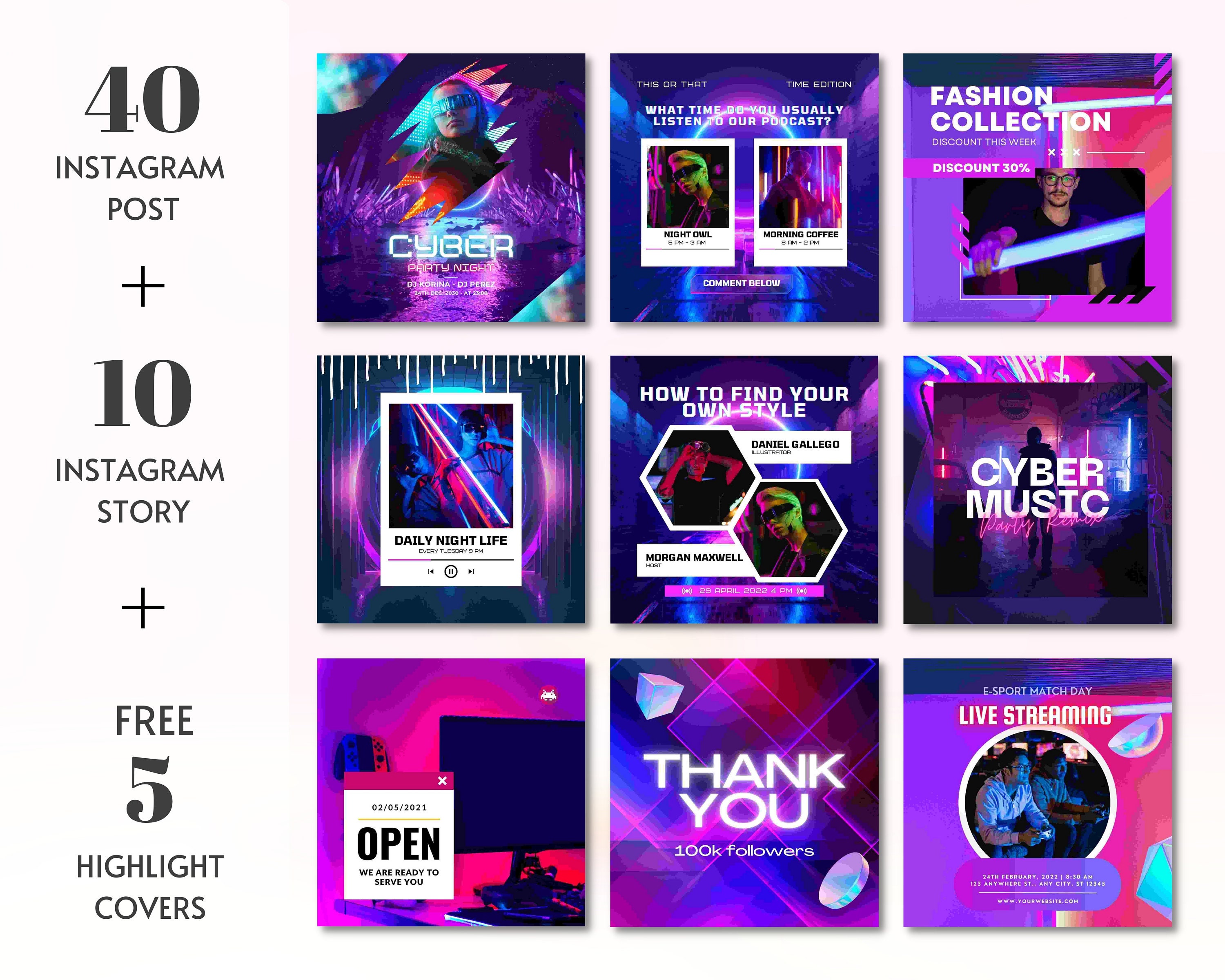 NEON Instagram Post Template, Neon IG Templates, Neon Feed Instagram ...