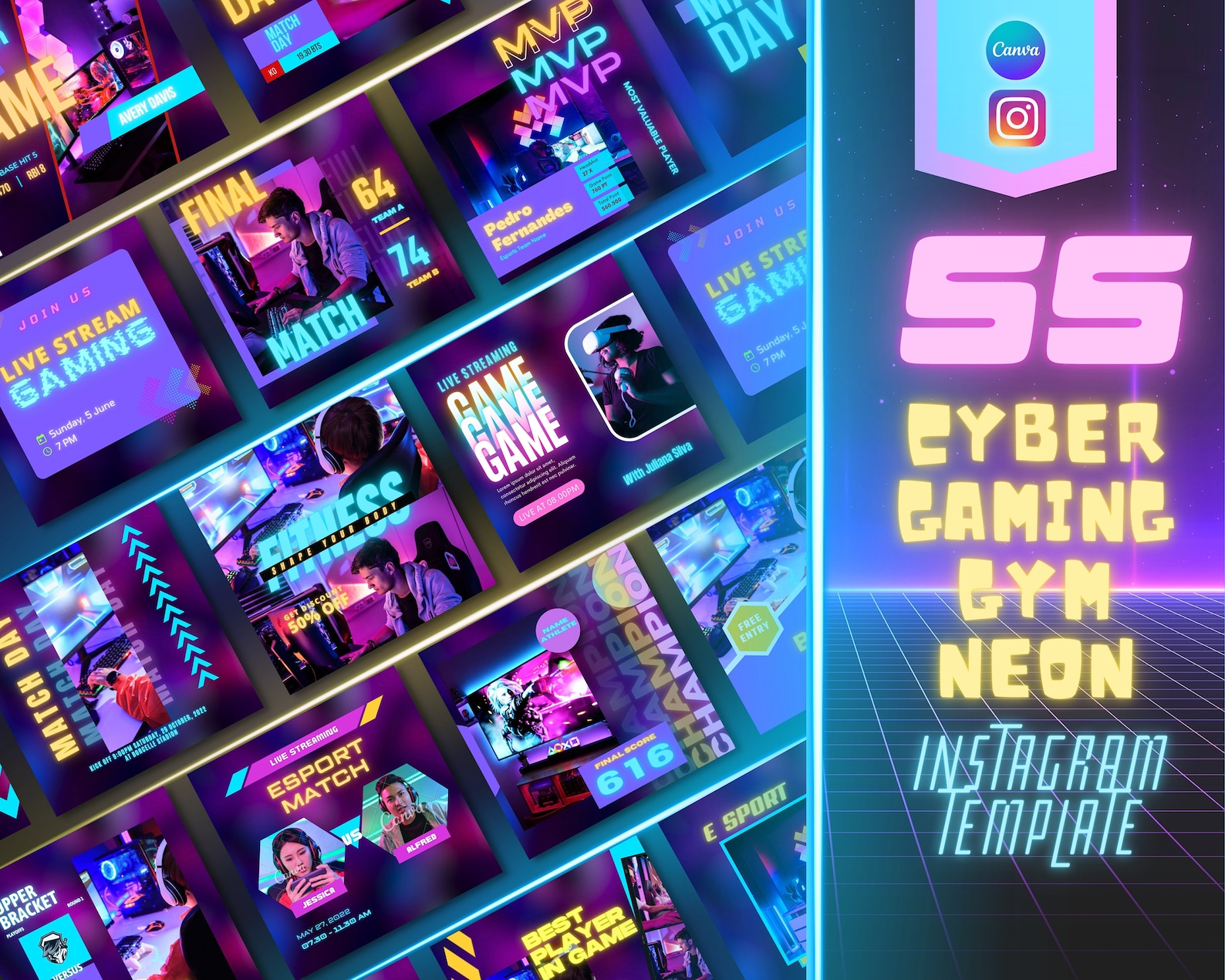 NEON Instagram Post Template, Gaming Instagram, Instagram Game, IG Game ...