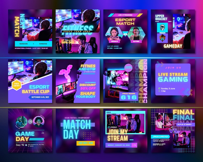 NEON Instagram Post Template, Gaming Instagram, Instagram Game, IG Game ...