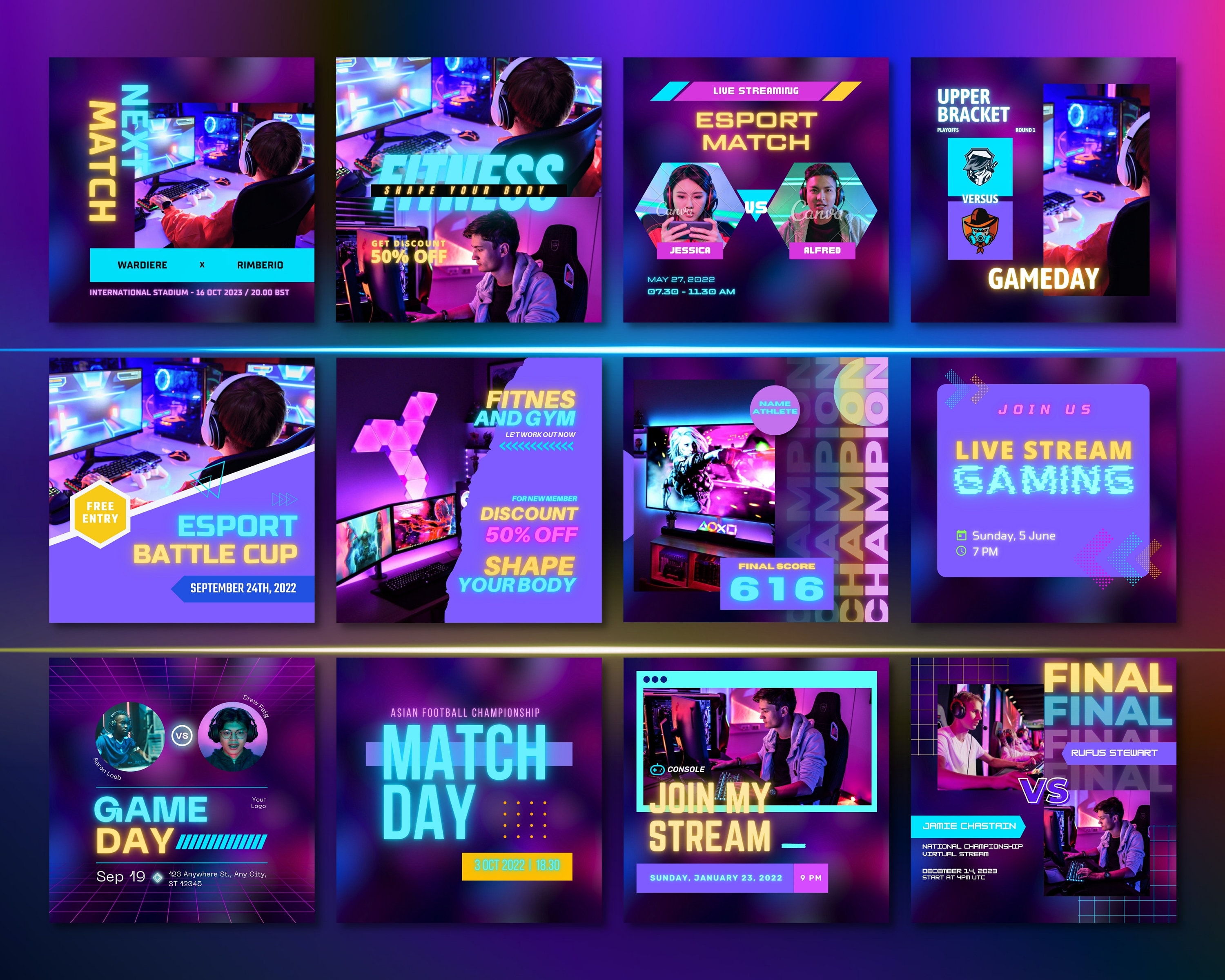 NEON Instagram Post Template, Gaming Instagram, Instagram Game, IG Game ...