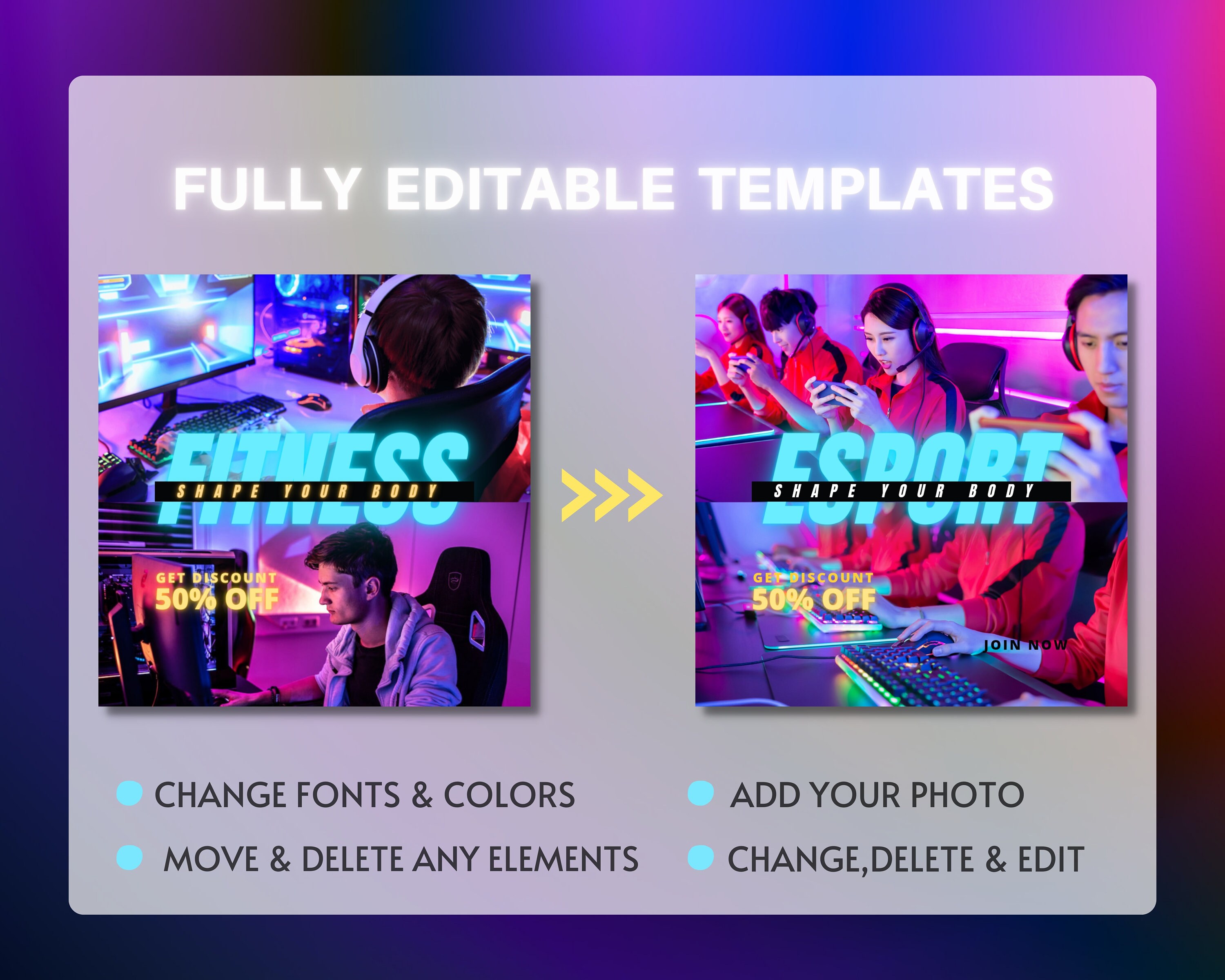 50 Neon Gaming Instagram Templates Canva | Esports Streamer Gamer ...