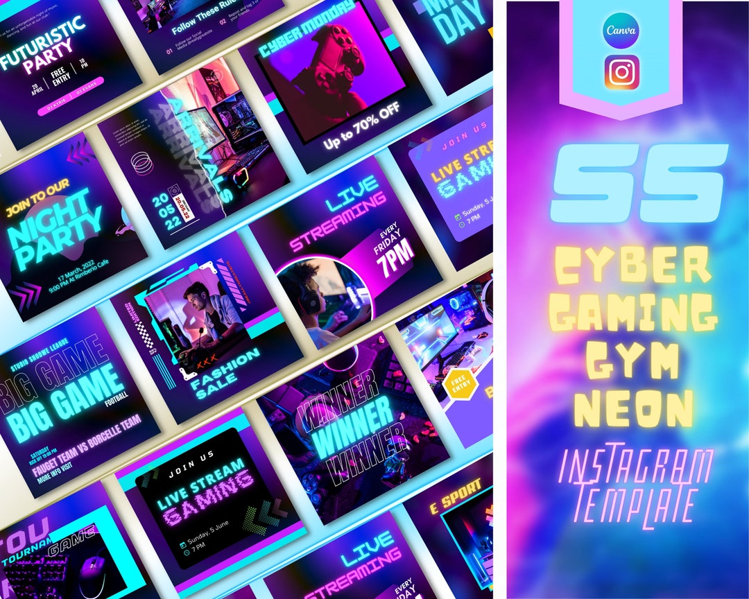 NEON Instagram Post Template Neon IG Templates Neon Feed - Etsy