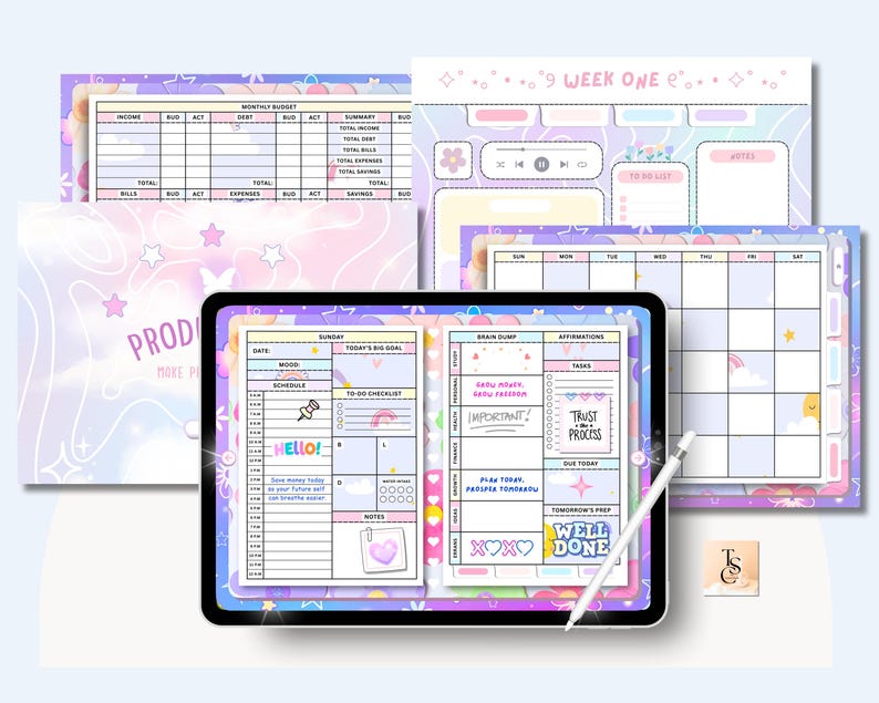 Starlight Purple Digital Planner Undated | Brain Dump Affirmation Daily ...