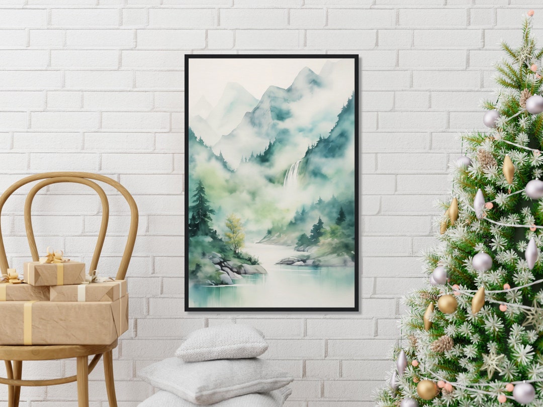 Abstract Waterfall Print, Waterfall With Mountains, Bedroom Prints ...