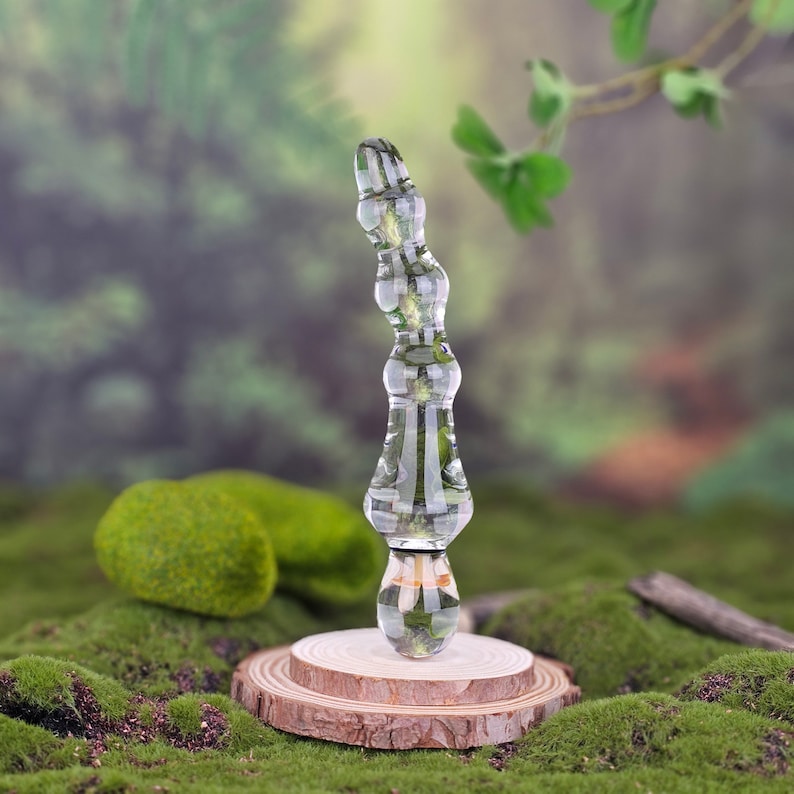 Glass Double Ended Dual Thrusting Wand Thruster G-spot Anal Dildo Dong ...