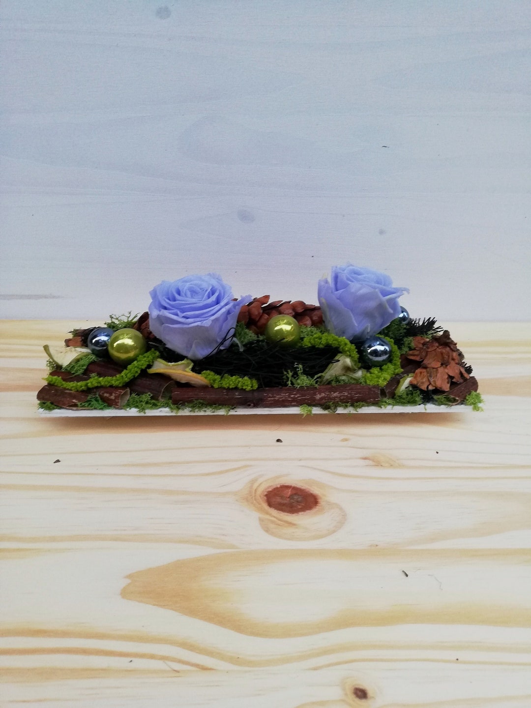 Christmas Centerpiece With Blue Eternal Roses - Etsy