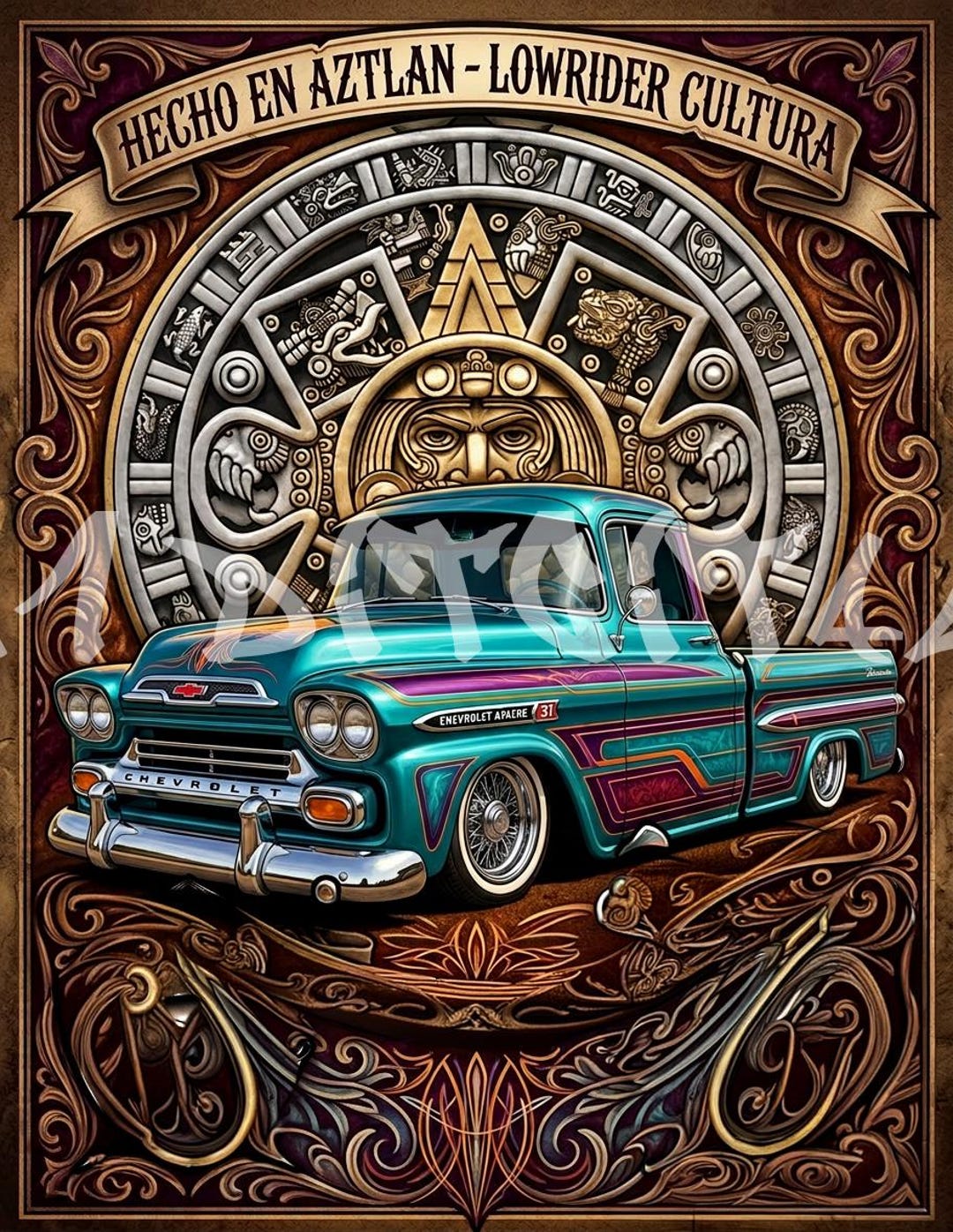 Lowrider Apache Aztec Art Lowrider Art Sublimation T-shirts B&W Instant ...
