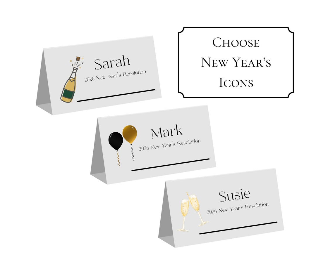 New Year's Eve Dinner Place Cards - NYE Activity Table Seating Cards ...